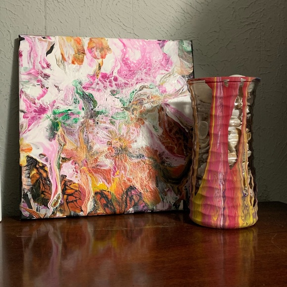 Wall Decor | Acrylic Fluid Painting With A Matching Vase | Poshmark